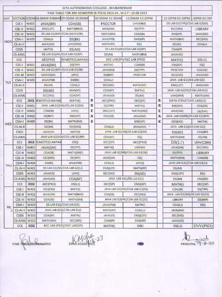 3rd SEMESTER Timetable-1 - 09.08.2023 | PDF