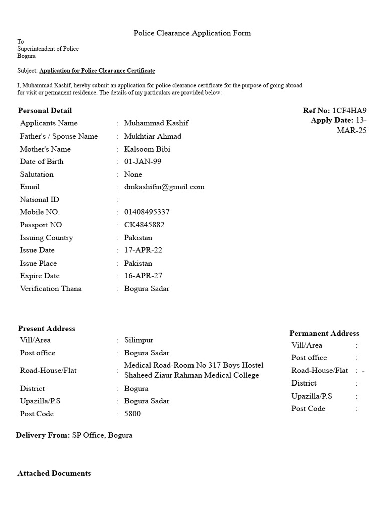 Police Clearance Certificate Application | PDF | Government And ...