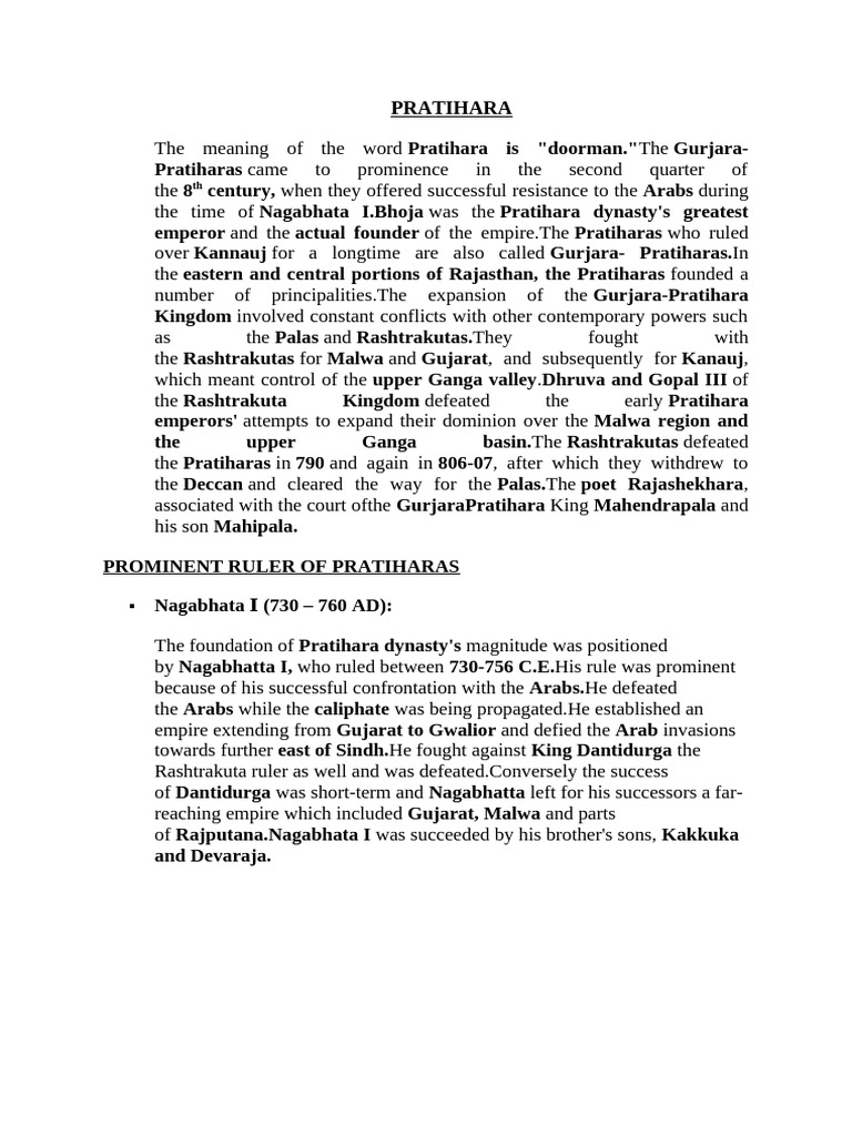 History of the Gurjara-Pratihara Dynasty | PDF