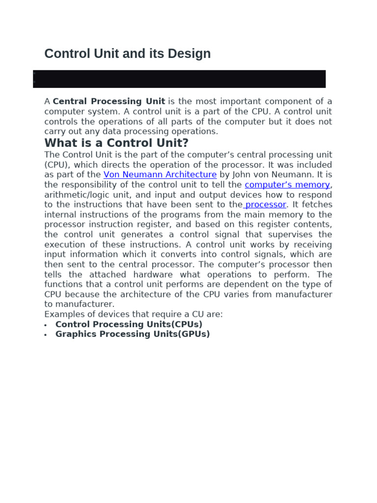 Control Unit and Its Design | PDF | Central Processing Unit | Input/Output