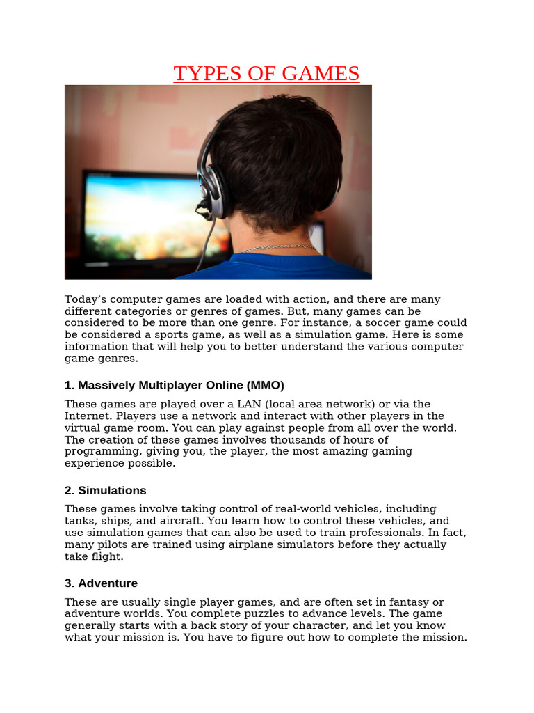 Types of Computer Games Explained | PDF | Gaming | Video Games