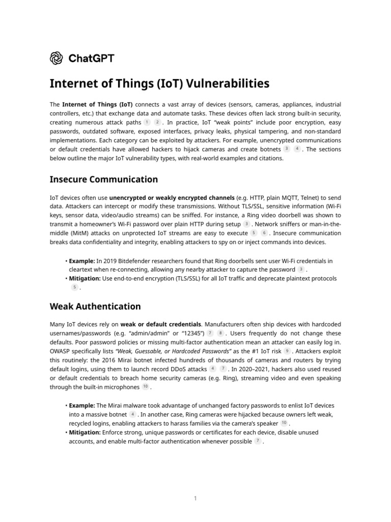 Internet of Things (IoT) Vulnerabilities | PDF | Internet Of Things | Security
