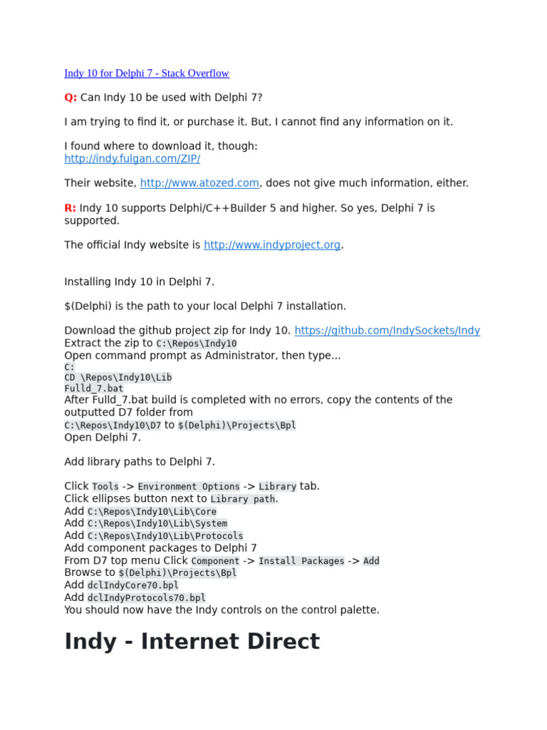 Install Indy10 On Delphi7 | PDF