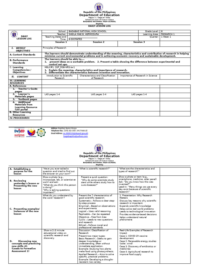 Grade 8 Research Lesson Plan | PDF | Scientific Method | Reason