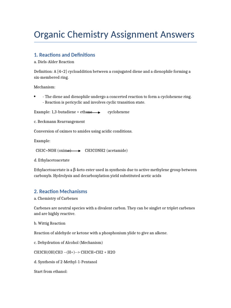 Organic Chemistry Assignment Guide | PDF | Chemical Reactions ...