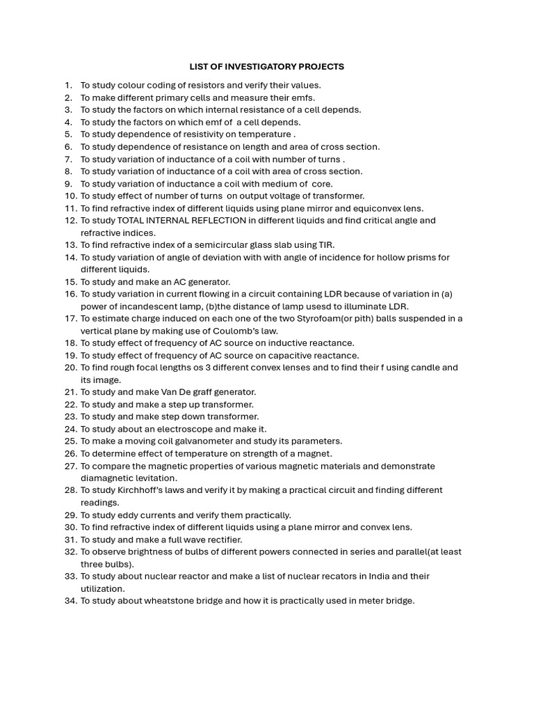 List of Investigatory Projects | PDF | Inductor | Transformer