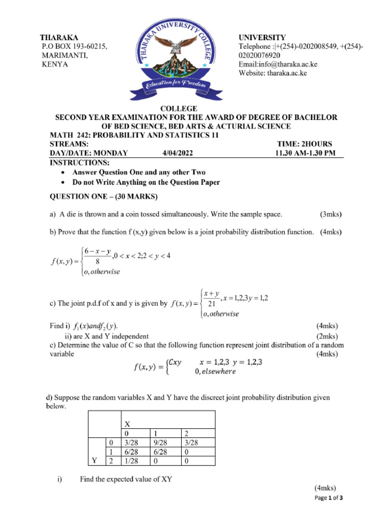 Math 242 Probability and Statistics II | PDF