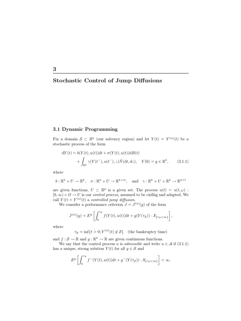 3 Stochastic Control of Jump Diffusions: 3.1 Dynamic Programming | PDF | Stochastic Process ...