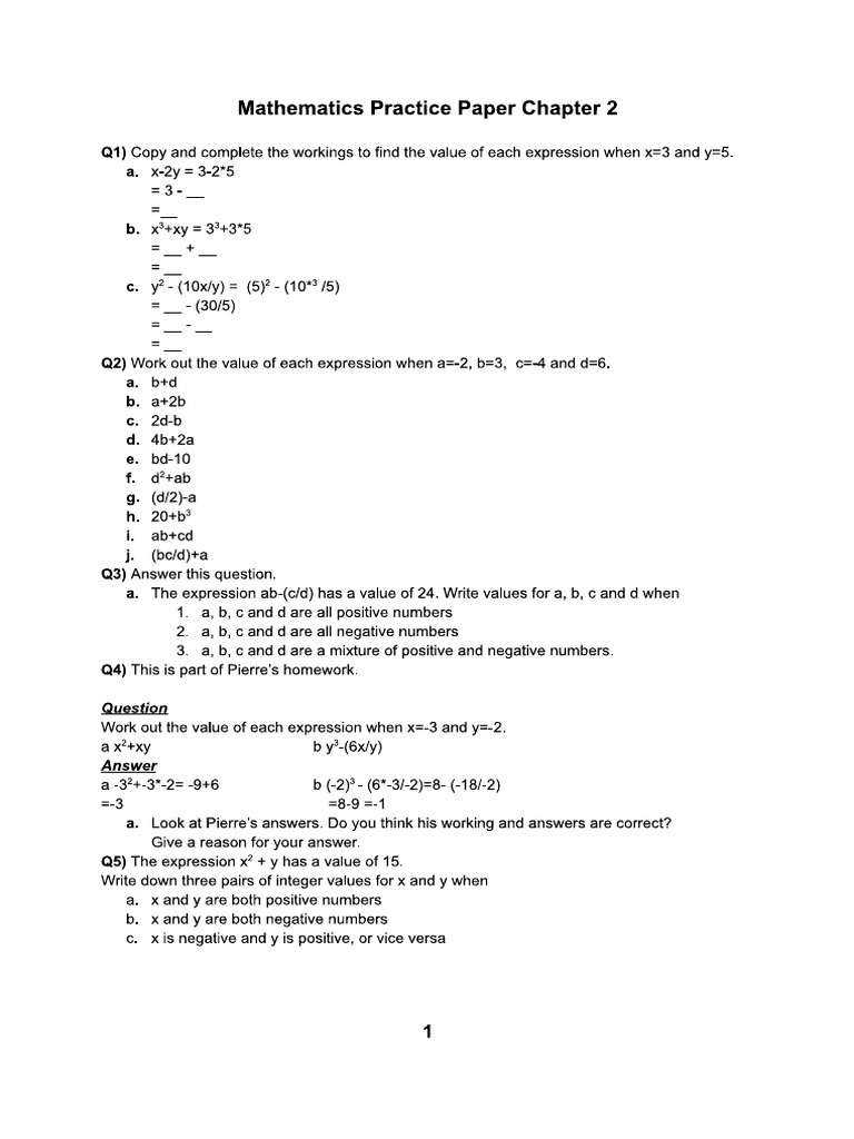 Mathematics Practice Paper Chapter 2 | PDF