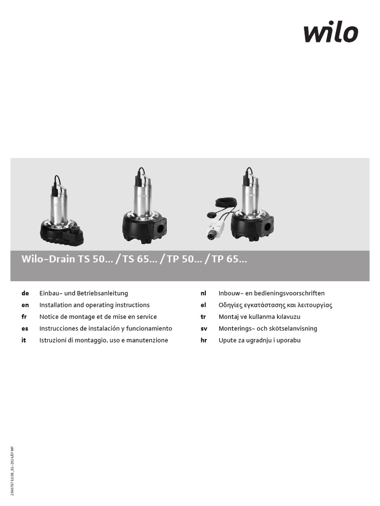 Wilo-Drain Installation Guide | PDF | Pump | Electromagnetic Compatibility