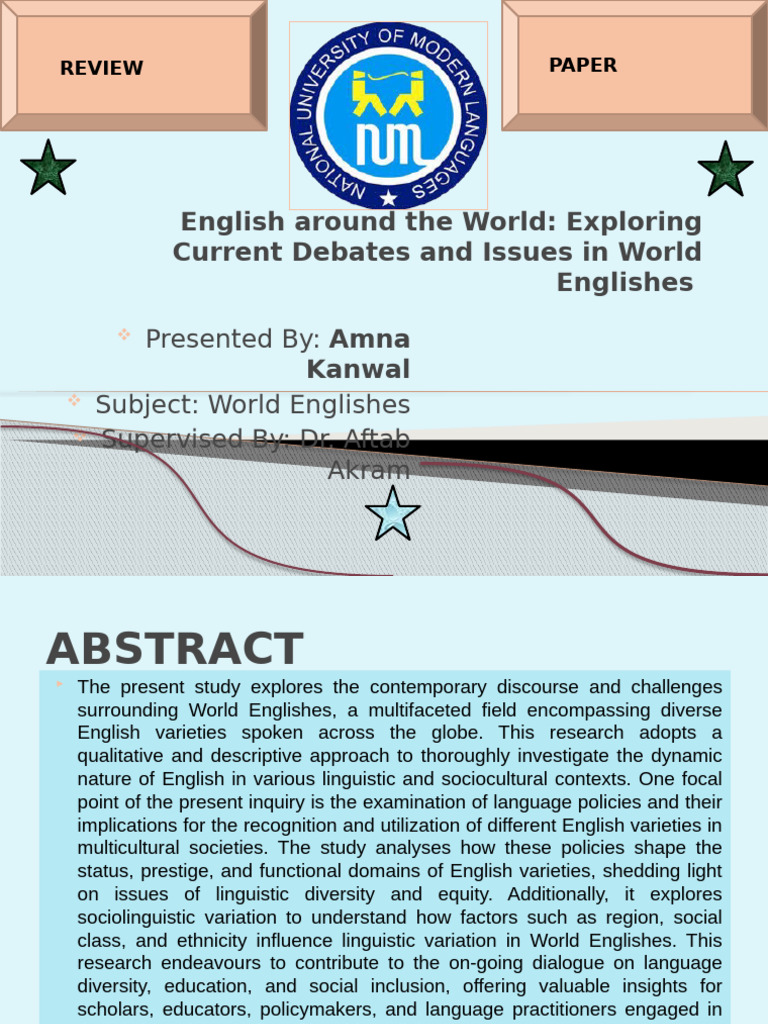 Amna World Englishes Presentation | PDF | Linguistics | Methodology
