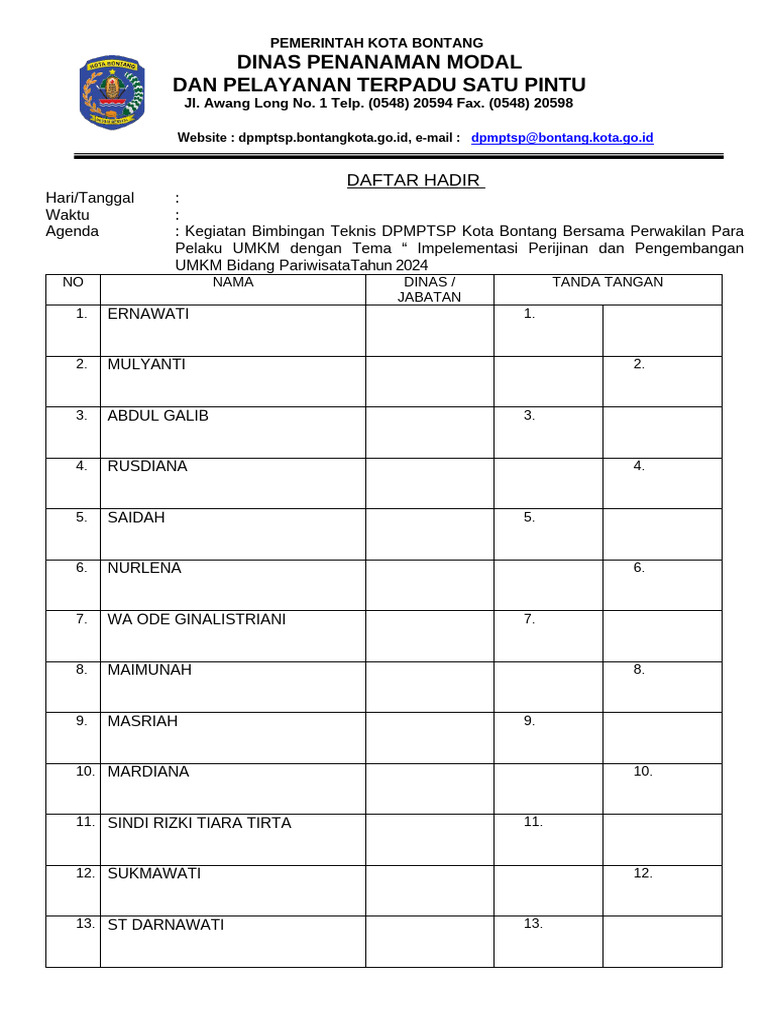 Daftar Hadir Rapat Pake Nama | PDF