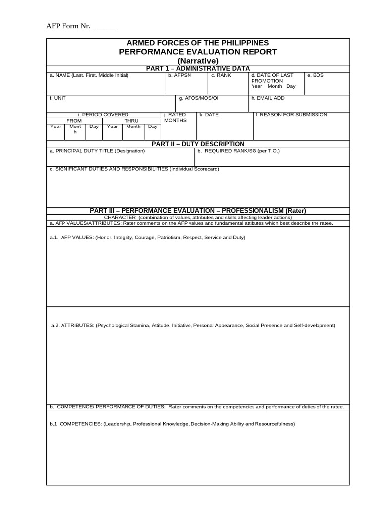 (OTHERS) AFP PMS Attachment - PER Narrative Form | PDF | Performance ...