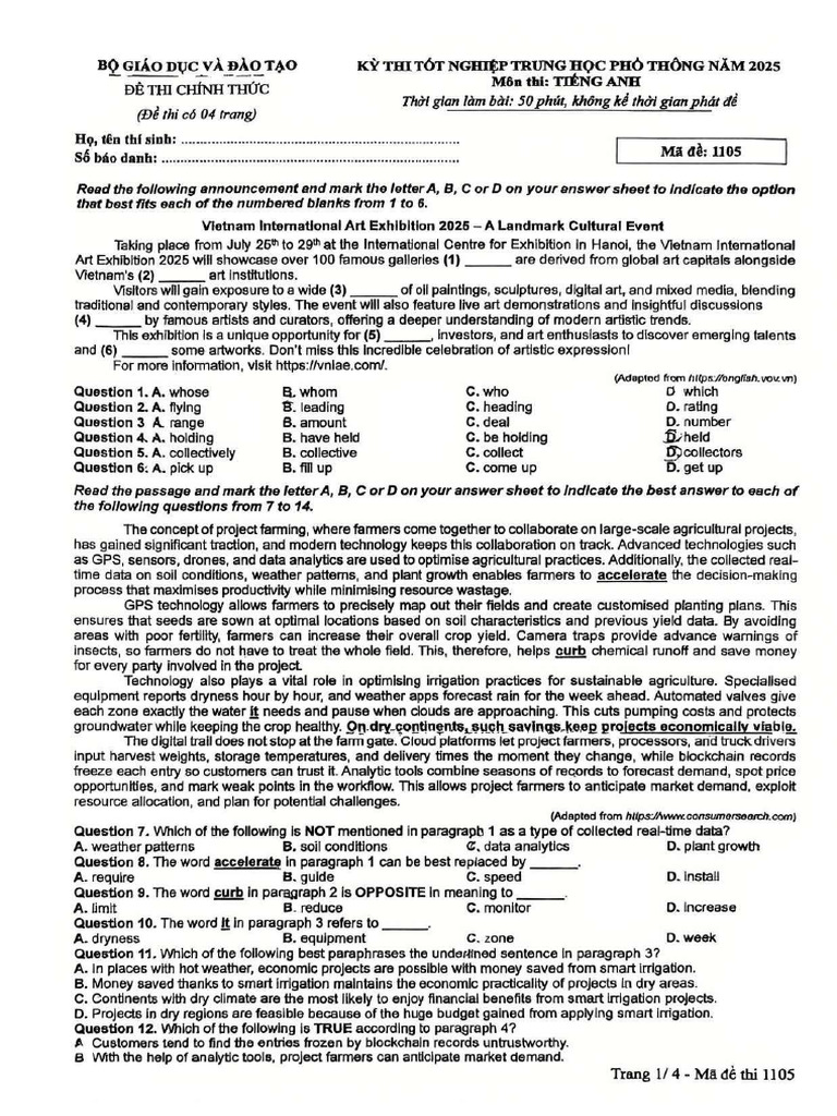 Đề Thi THPT QG 2025 | PDF