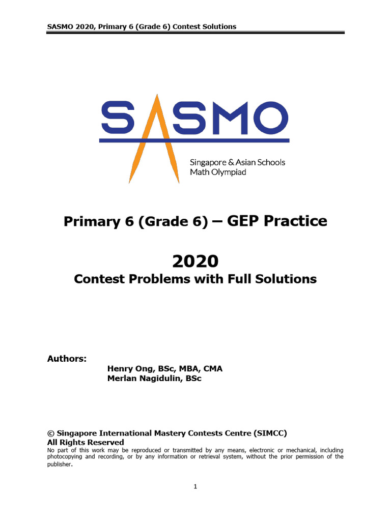 SASMO 2020 Grade 6 Question | PDF