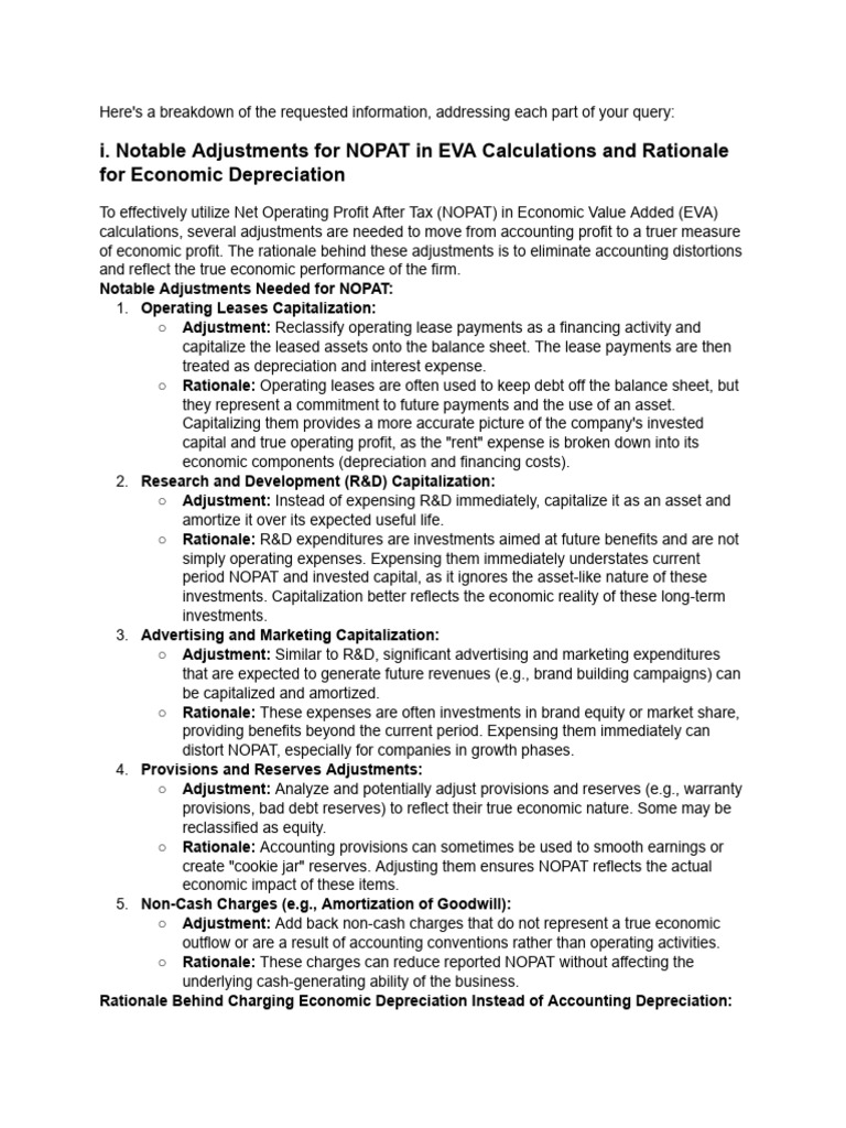 NOPAT Adjustments for Accurate EVA Calculations | PDF | Lease ...