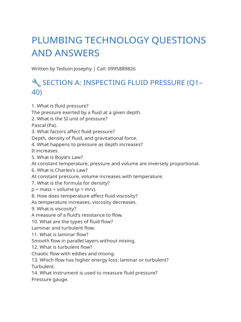 Plumbing Technology Q&A Guide | PDF | Soldering | Pressure