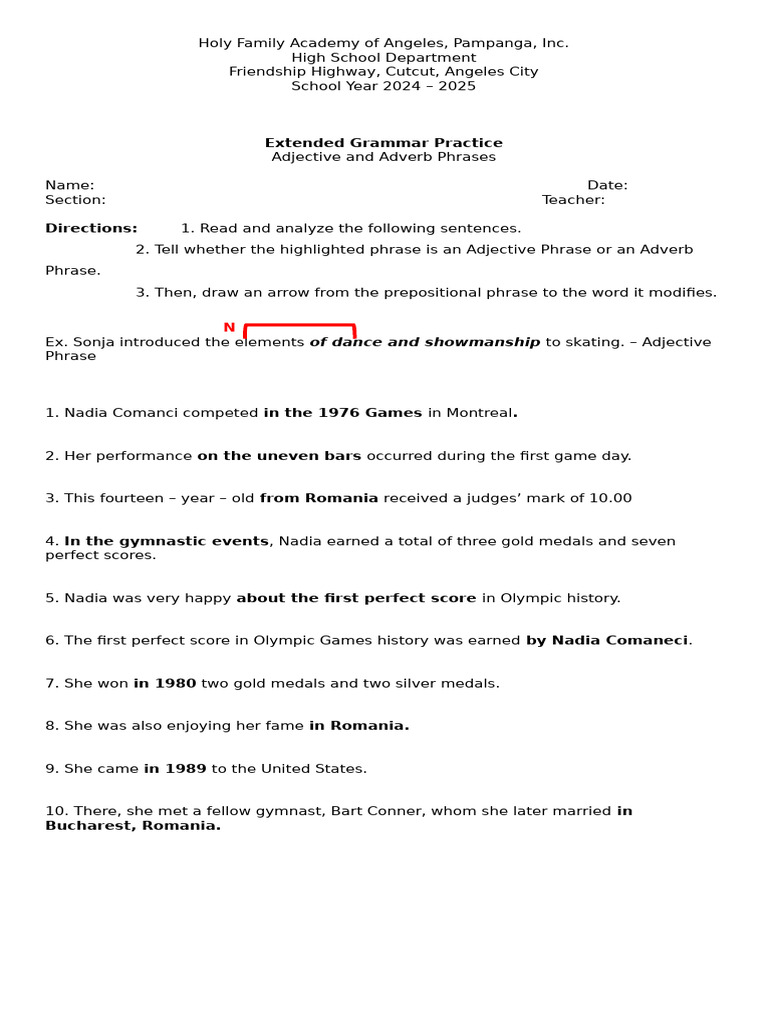 Formative Assessment - Prepositional Phrases | PDF