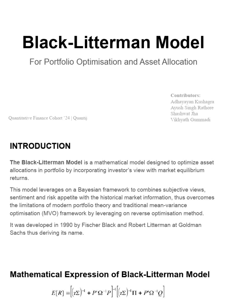 Black-Litterman Model For Portfolio Optimisation and Asset Allocation | PDF | Modern Portfolio ...