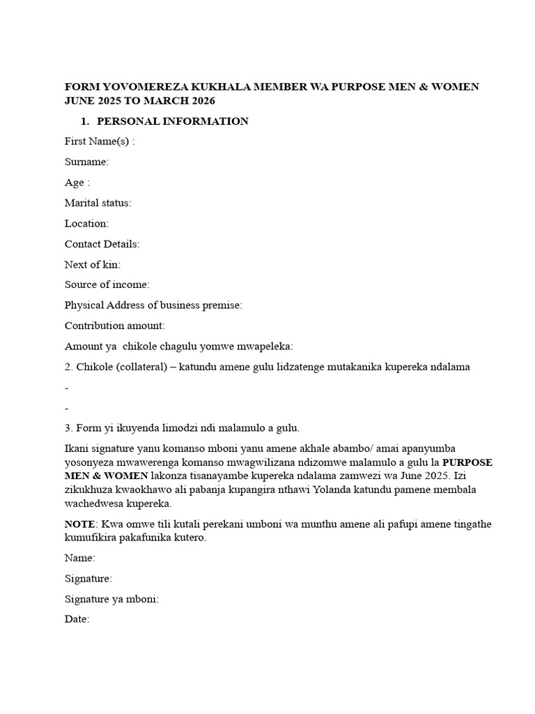 Purpose Men Form | PDF