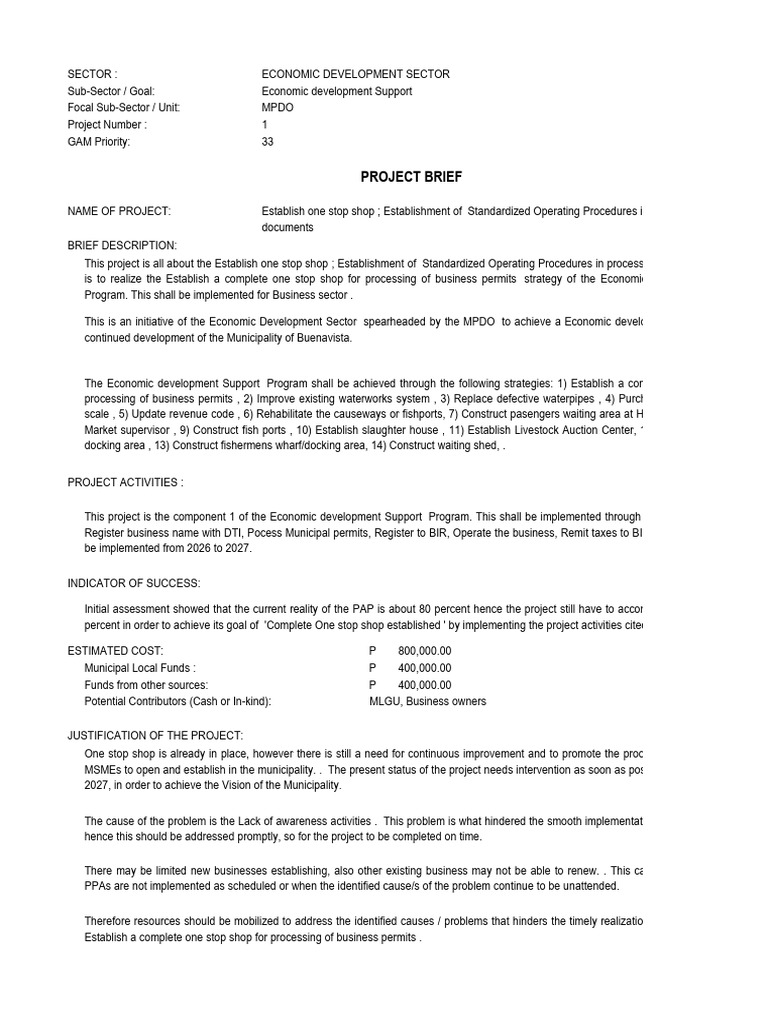 One Stop Shop Economic Proposal | PDF | Economies