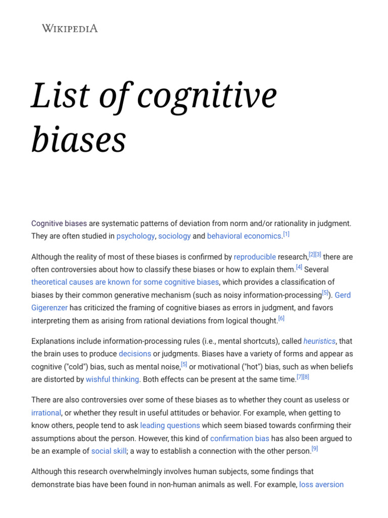 List of Cognitive Biases - Wikipedia | PDF | Bias | Rationality