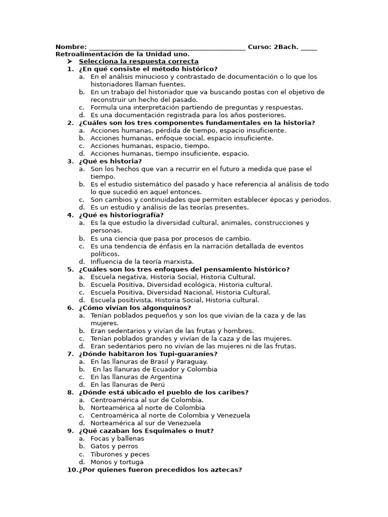 Preguntas Retroalimentacion de La Unidad Uno | PDF | Imperio Inca ...