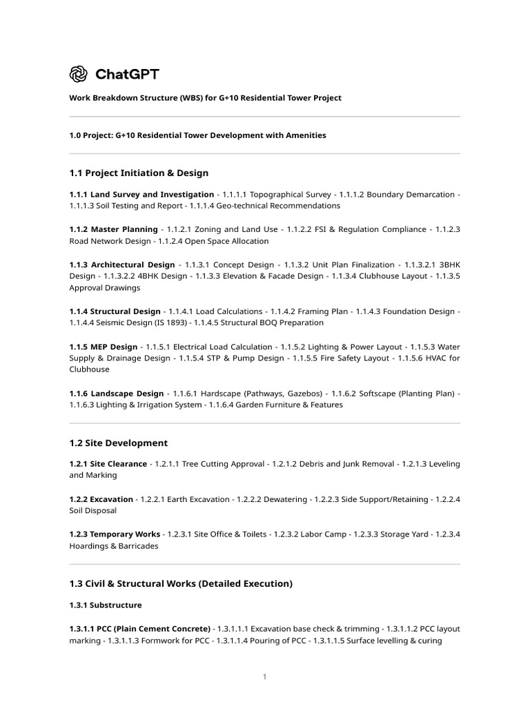 Detailed Wbs Gplus10 Tower | PDF | Concrete | Civil Engineering