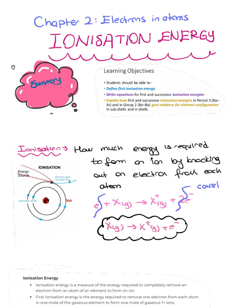 Ionisation Energy Summary PDF | PDF | Electron Configuration | Atomic Orbital