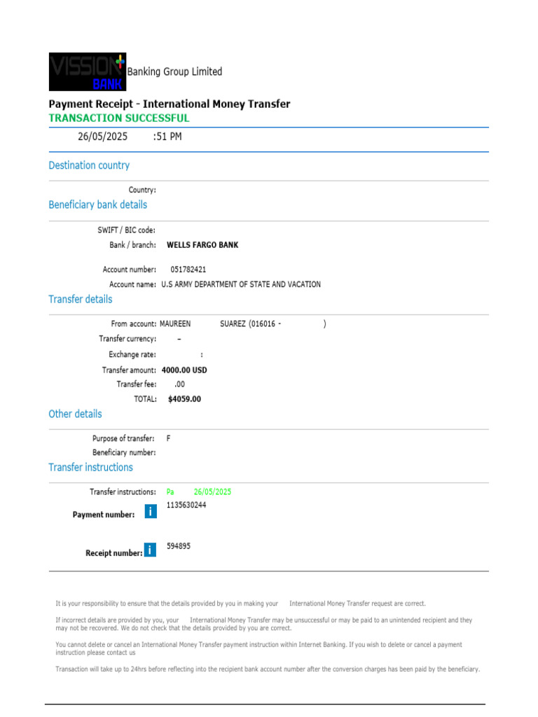 International Money Transfer Receipt | PDF