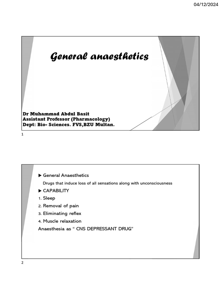 General Anesthetic Drugs-1 | PDF | Anesthesia