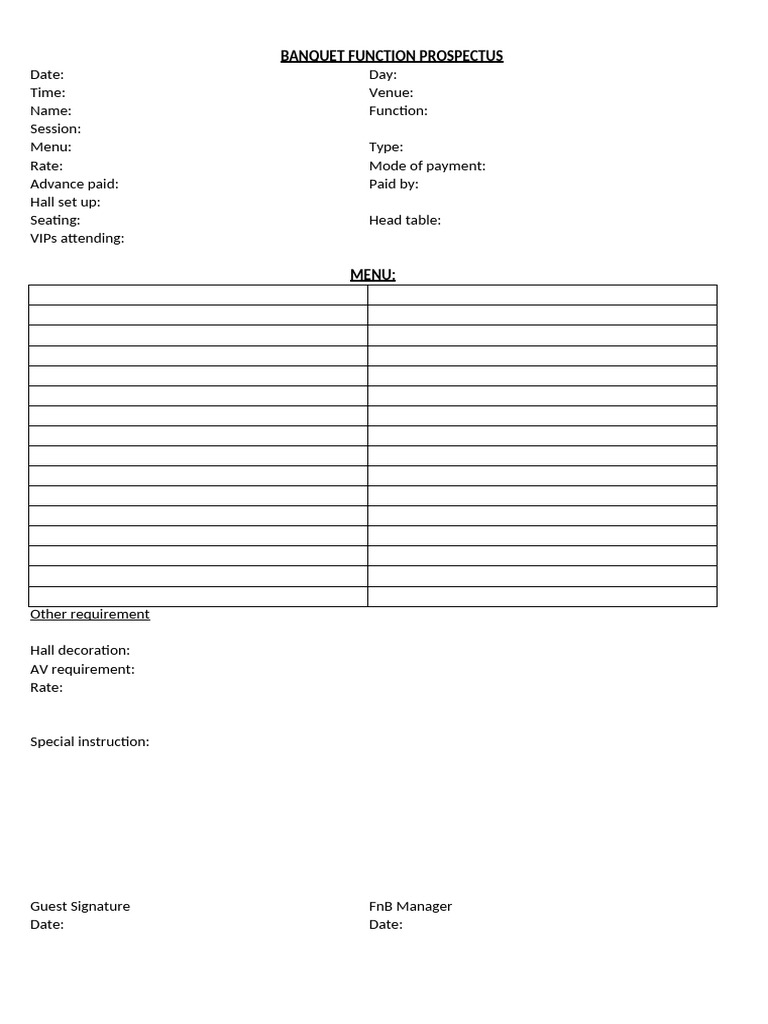 Banquet Function Details | PDF