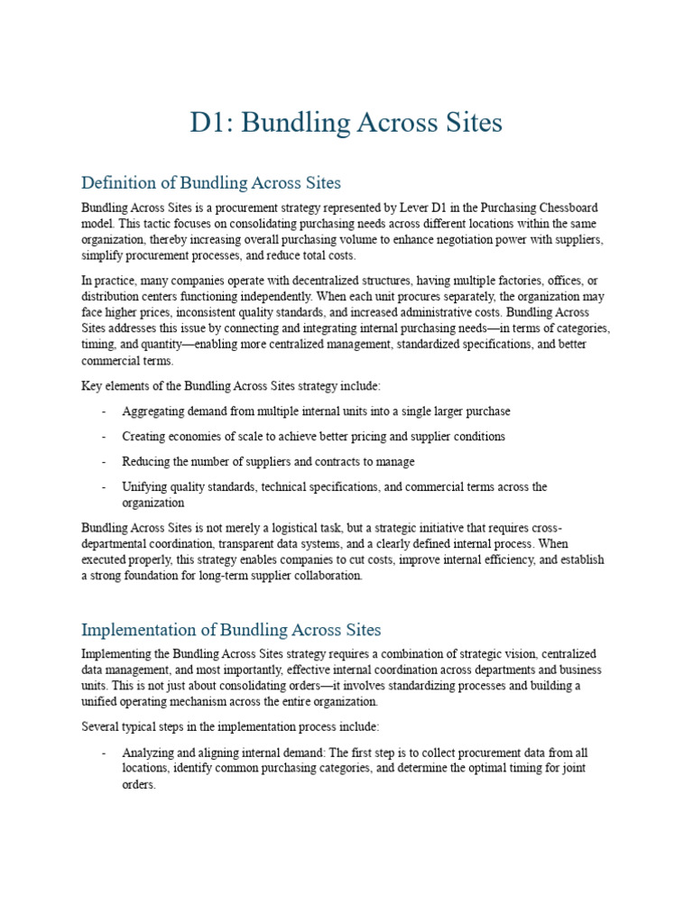 Bundling Across Sites: Procurement Strategy | PDF | Supply Chain ...