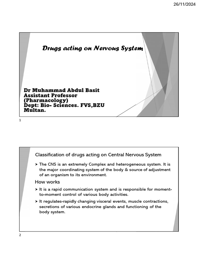 Drugs Acting On Nervous System-1 | PDF | Nervous System | Autonomic ...