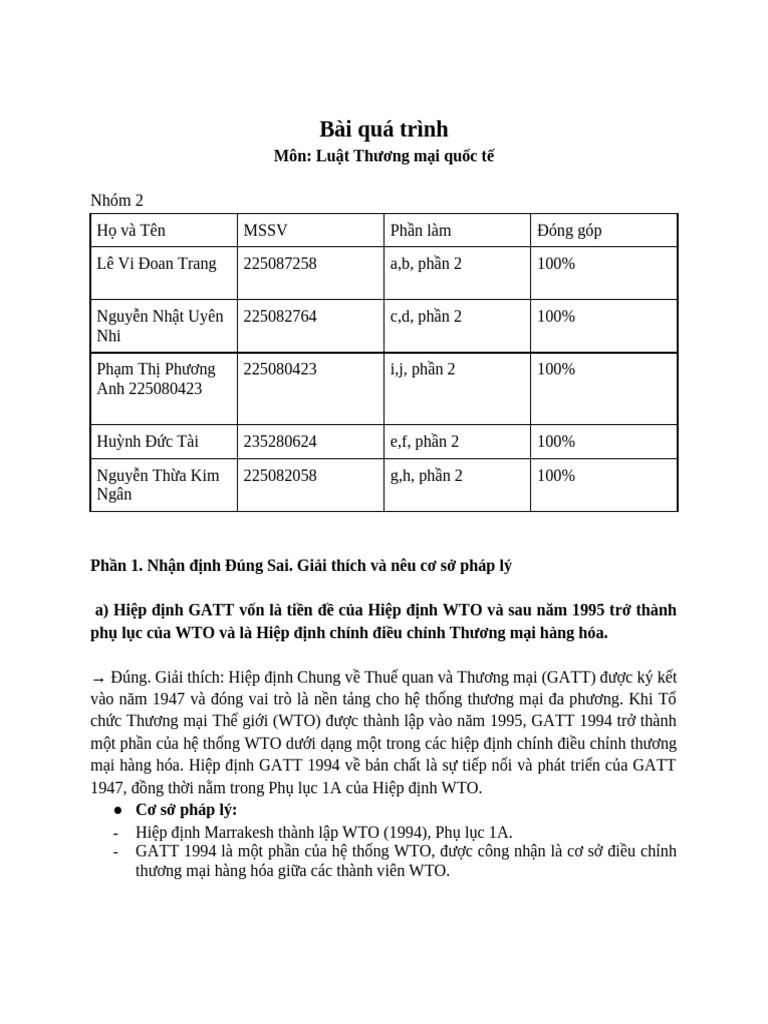 Bài quá trình Luật TMQT | PDF
