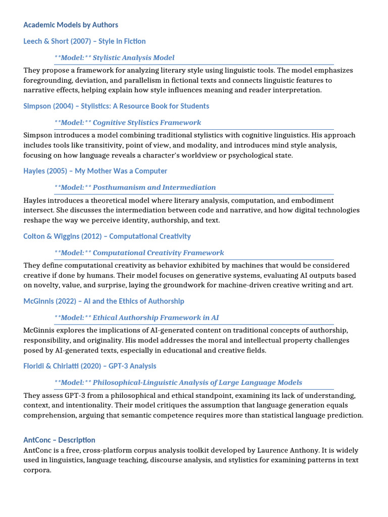 Academic Models for Literary Analysis | PDF | Analysis | Linguistics