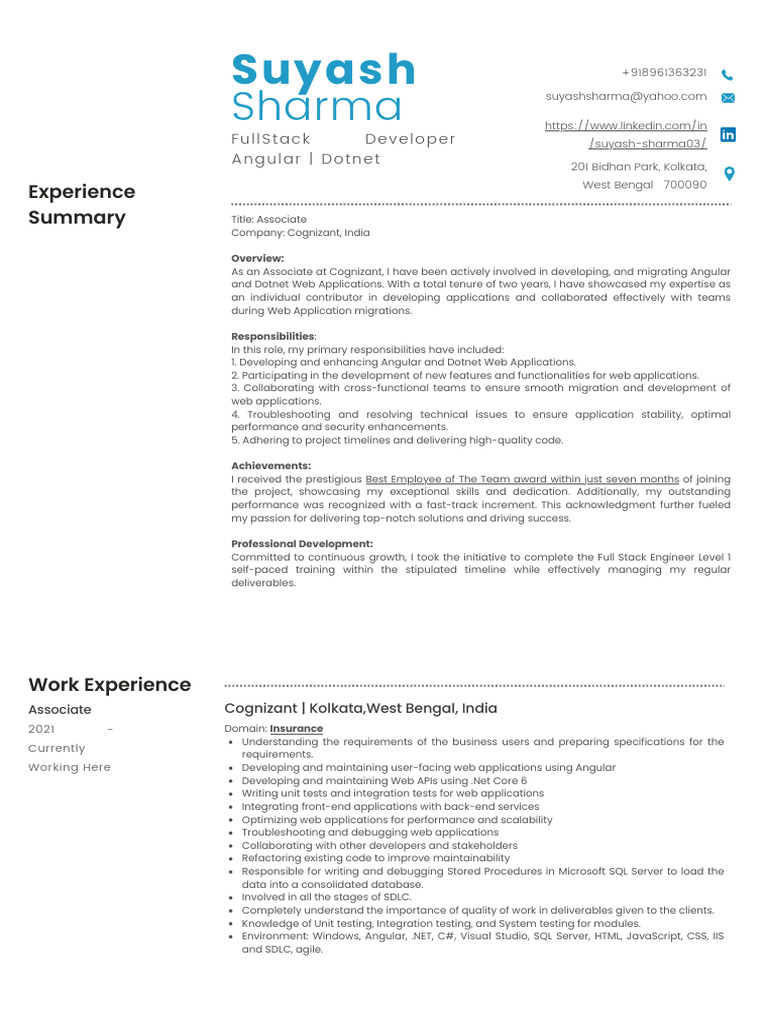 Suyash Sharma CV - Project | PDF | Microsoft Sql Server | Angular Js