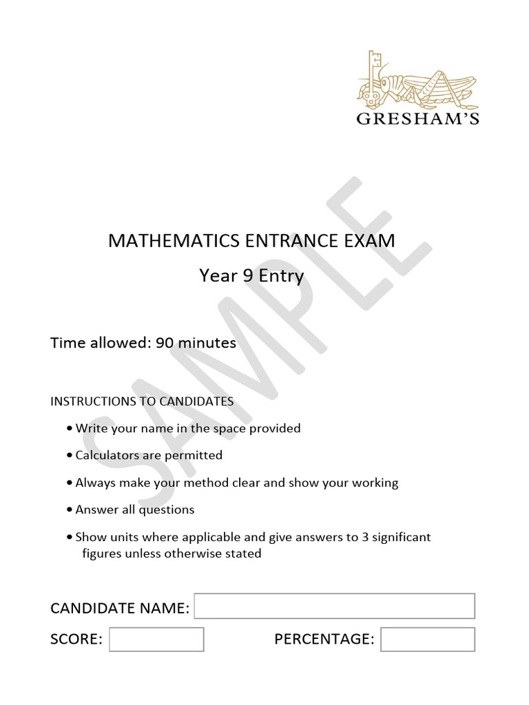 Maths Entrance Paper Sample 2 | PDF | Mathematics