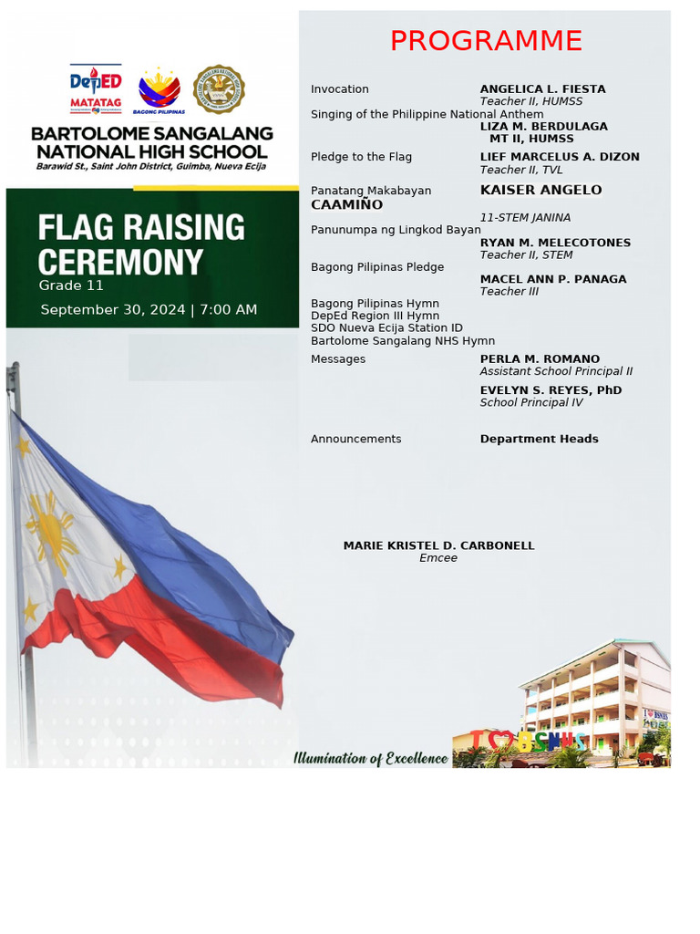 Flag Ceremony Grade 11 2024 | PDF