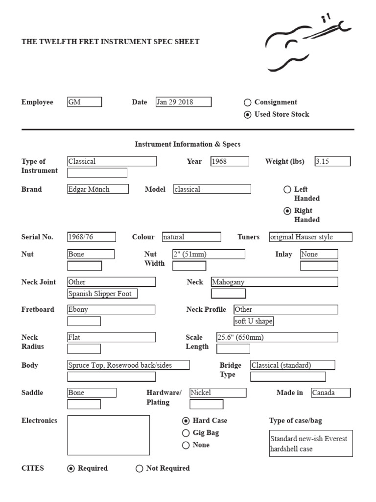 Edgar Monch 1968 76 Spec Sheet | PDF | String Instruments | Guitars