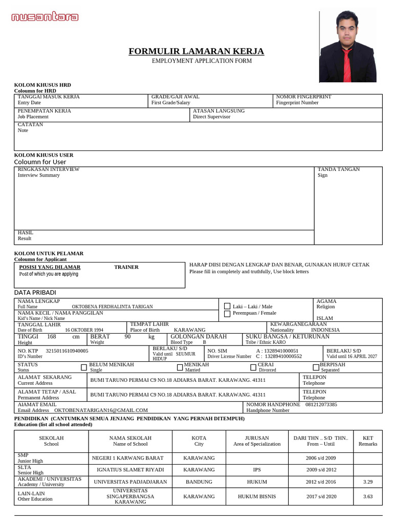 Form Lamaran Kerja | PDF