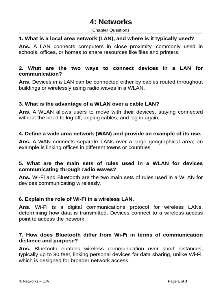 4 Networks Chapter Questions | PDF | Computer Network | Wireless Lan