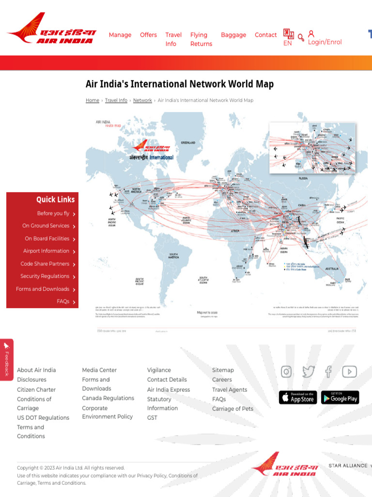 Air India's International Route Map | PDF
