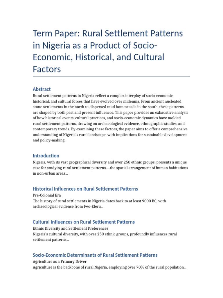 Rural Settlement Patterns in Nigeria | PDF | Nigeria | Economics