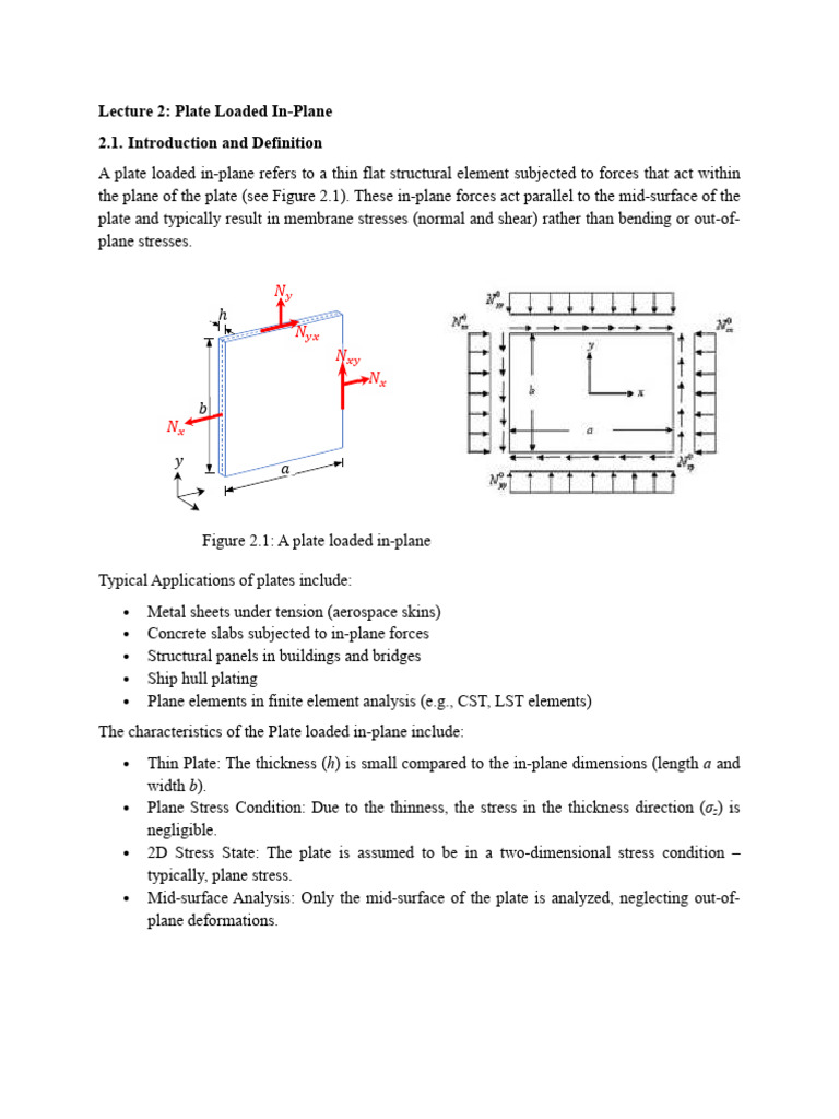 Lecture 2 - Plate Loaded in Plane | PDF | Stress (Mechanics) | Young's ...