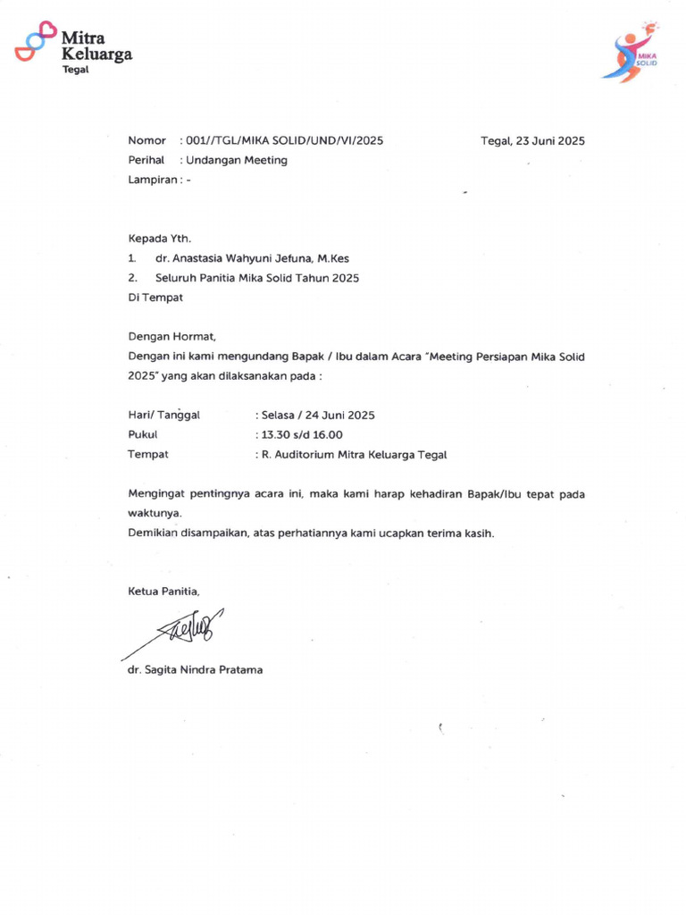 001 - Undangan Meeting Mika Solid | PDF