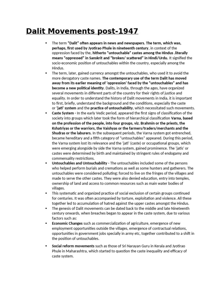Dalit Movements in India Since 1947 | PDF | Dalit | Caste