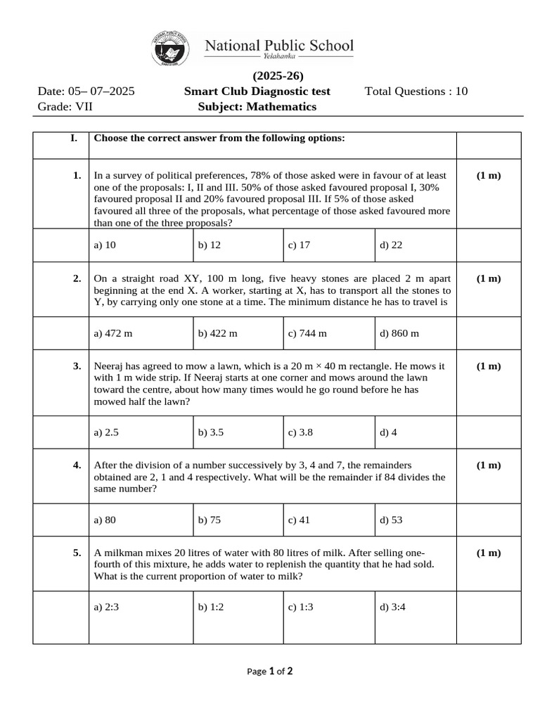 Math Diagnostic Test Questions | PDF