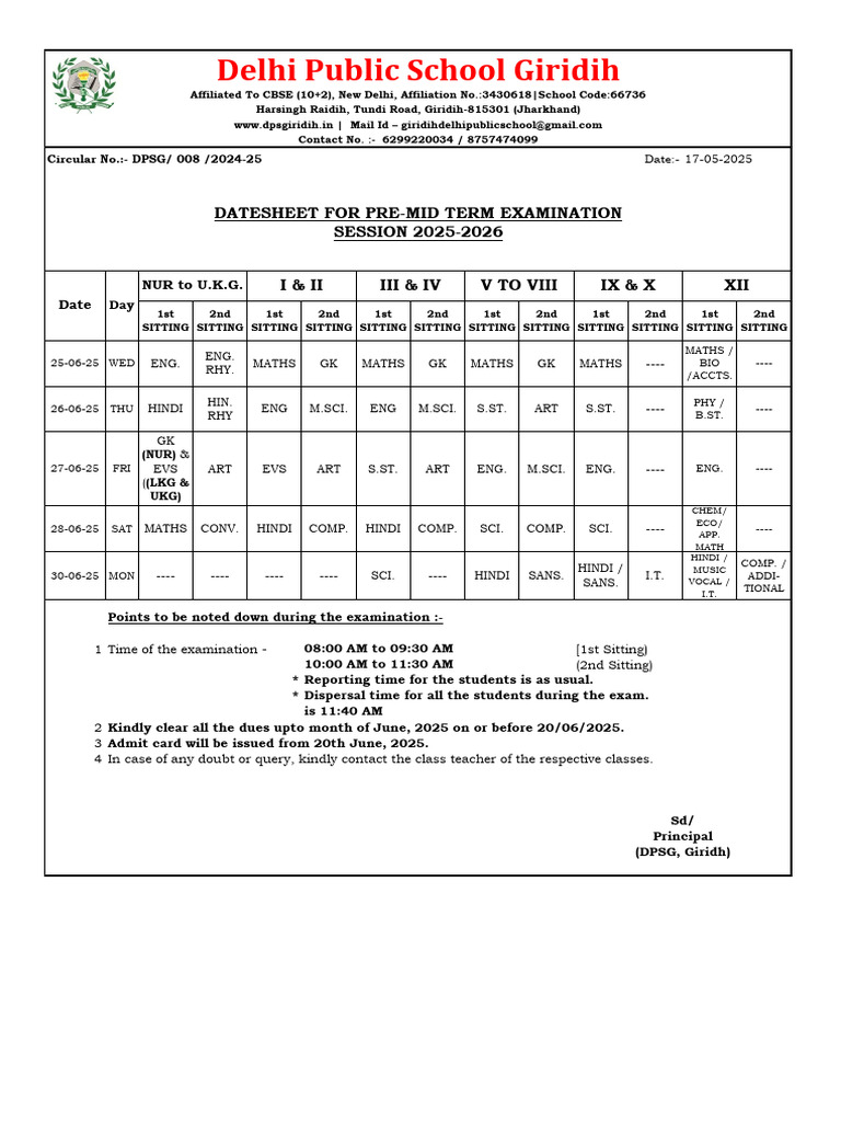 008-Pre Mid Term Exam Schedule | PDF | Educational Stages | Educational ...