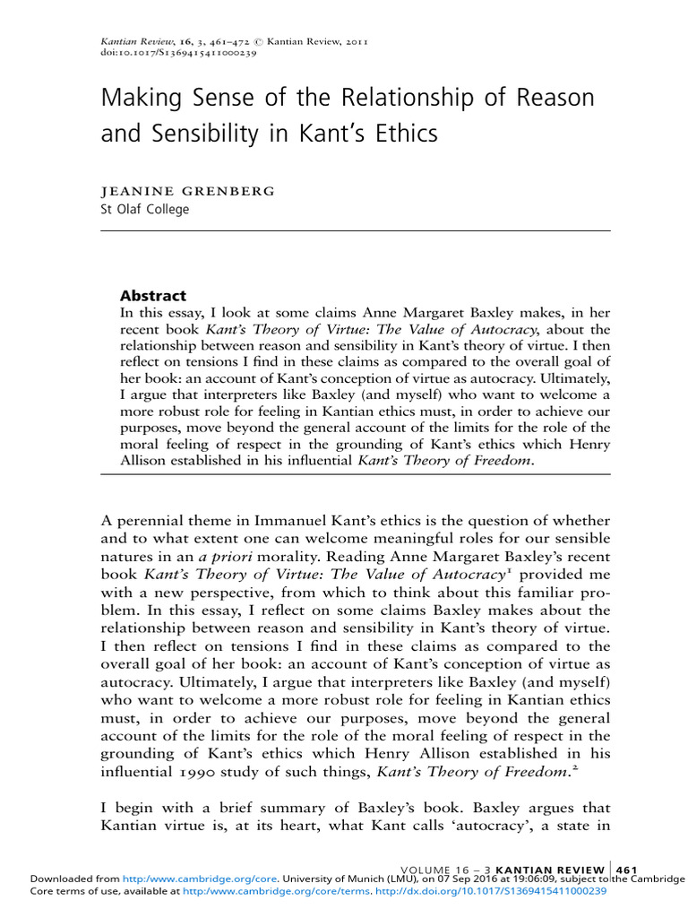 Grenberg (2011) - Making Sense of The Relationship of Reason and ...